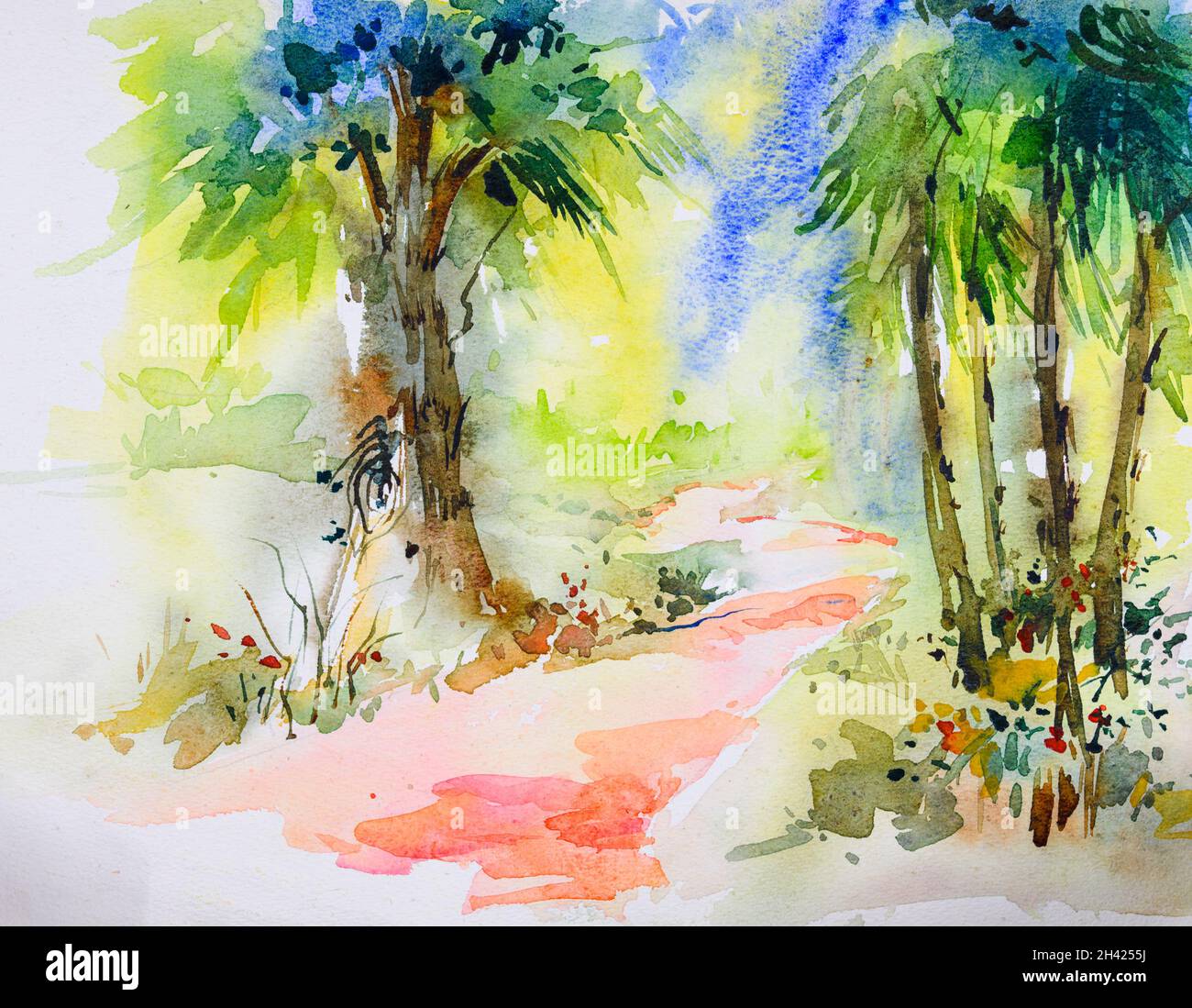 Indian Village Watercolor Landscape Paintings