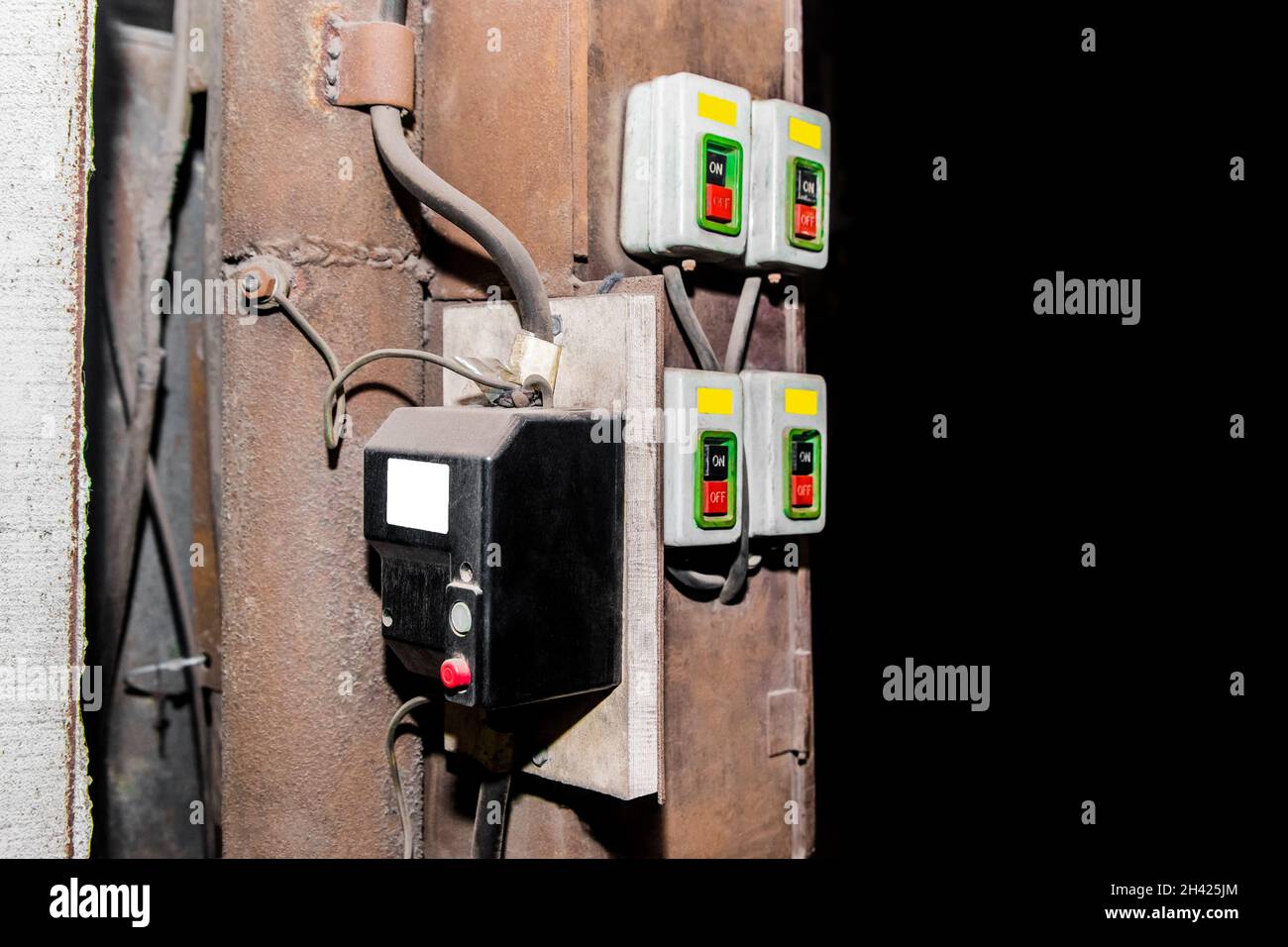 Automatic old electrical box with start buttons control panel Stock ...