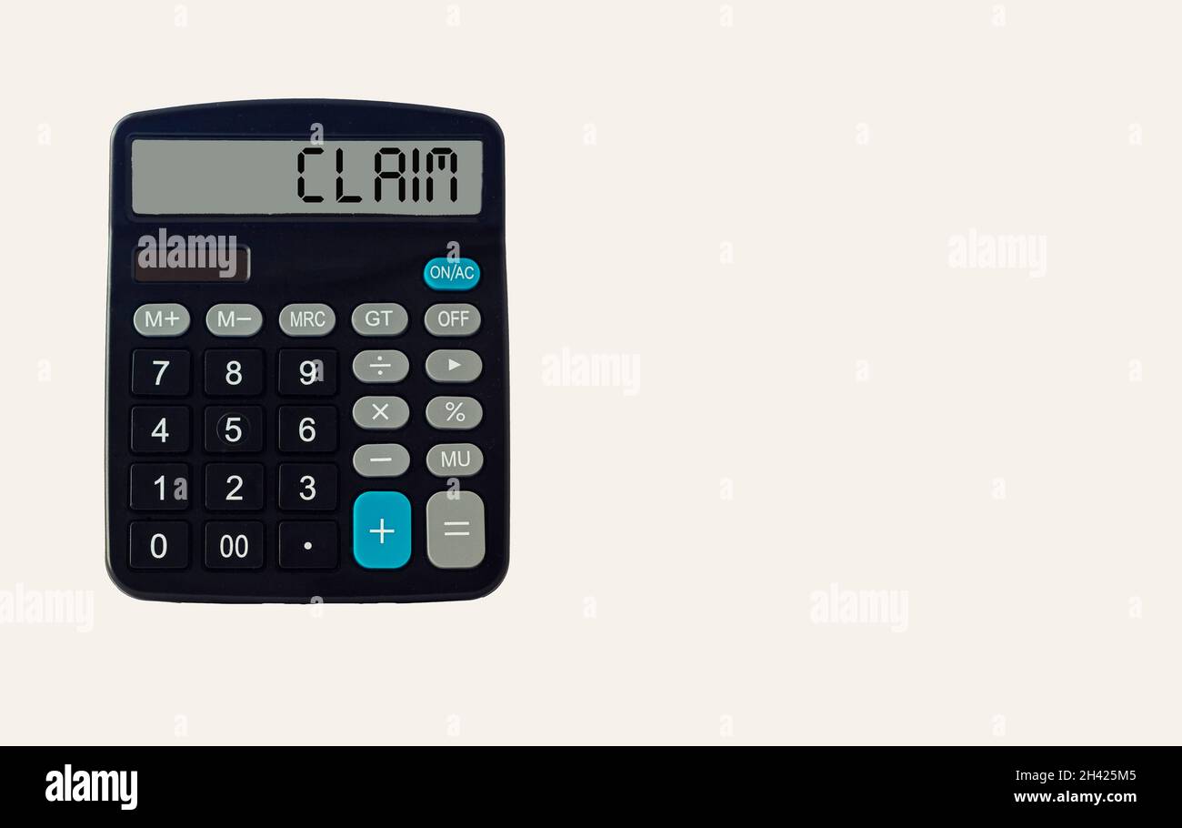 Calculator with CLAIMS on display isolated on white background Stock ...