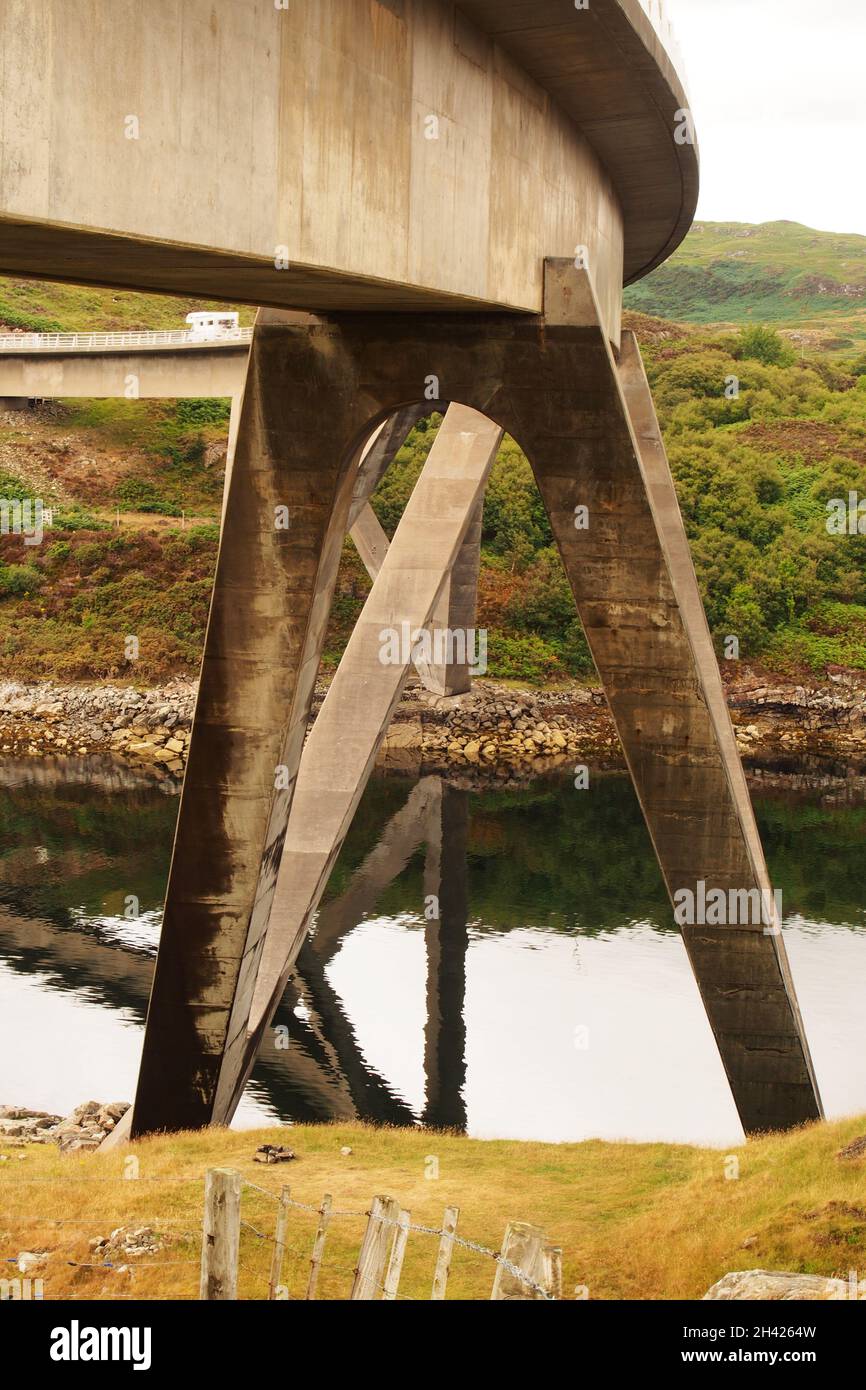 A view of the Kylesku bridge , Sutherland, Scotland, showing its curved ...