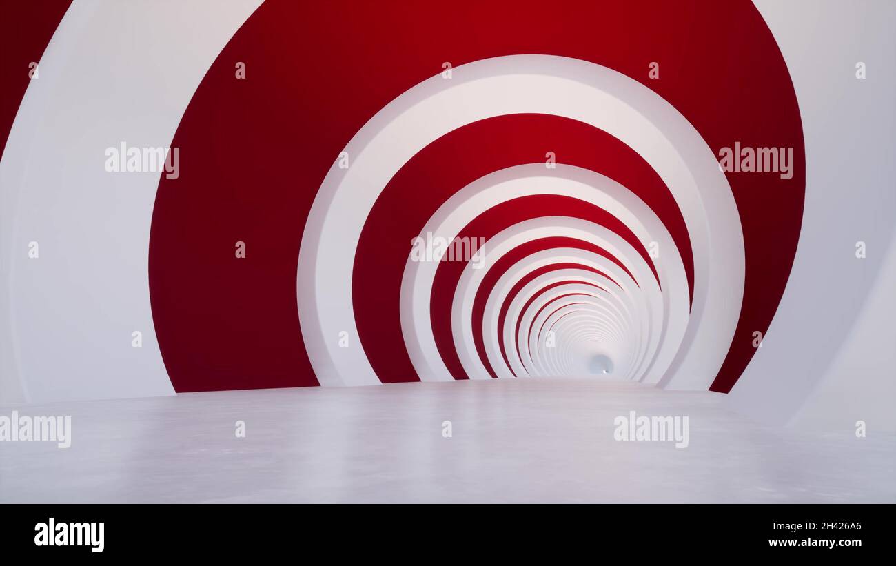 Red white Round corridor Futuristic concept cyberspace modern ...