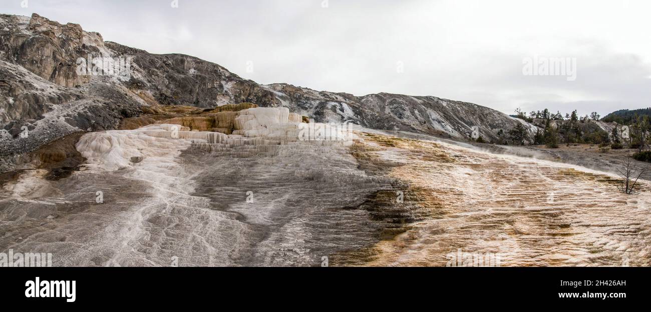 Scenic lifeless calcium terraces at Mammoth Hot Springs, Yellowstone ...