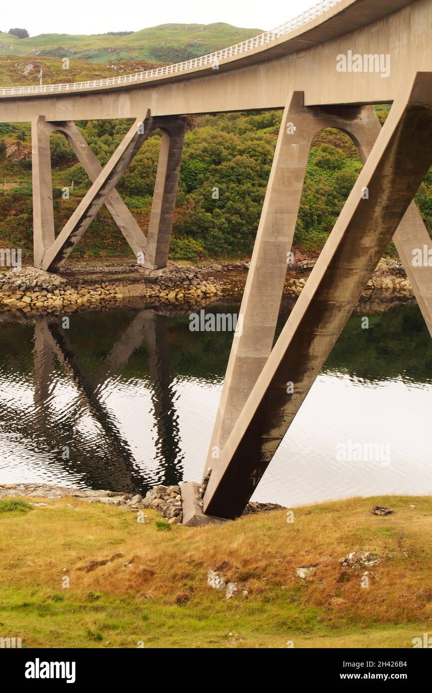 A view of the Kylesku bridge , Sutherland, Scotland, showing its curved ...