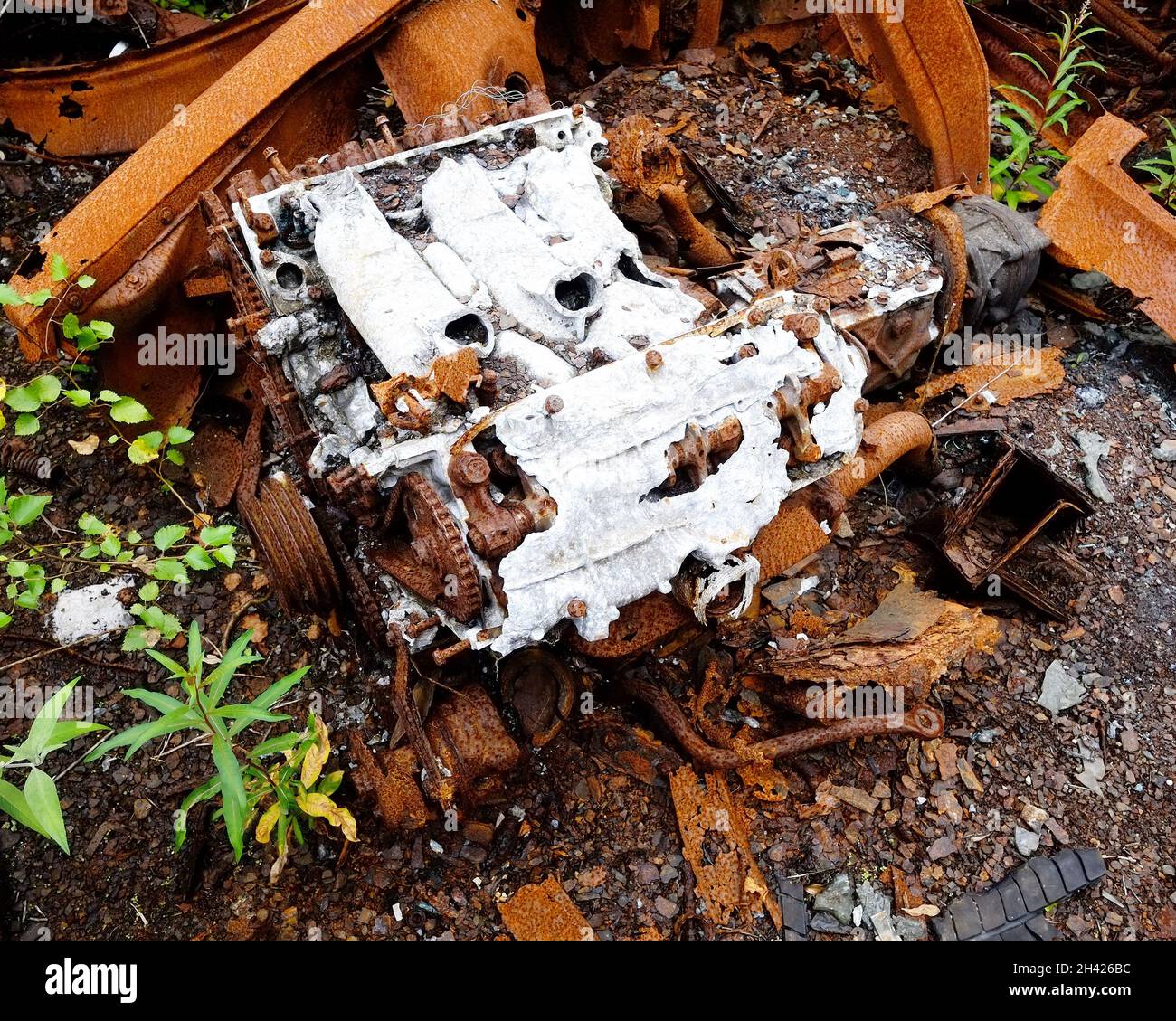 August 2021 - Rusty V8 car engine industrial dereliction in South Wales ...