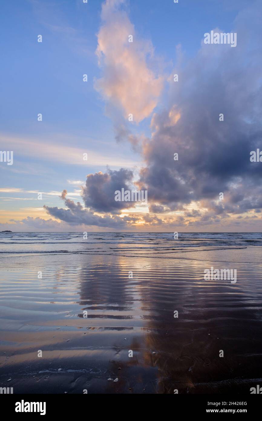 A dramatic cloudscape just after sunset at Malltraeth Beach on Anglesey ...