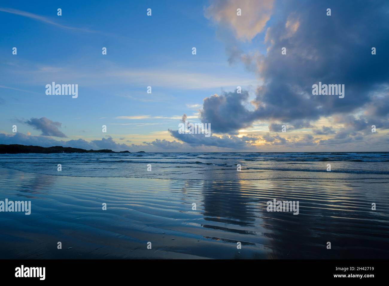 A dramatic cloudscape just after sunset at Malltraeth Beach on Anglesey ...