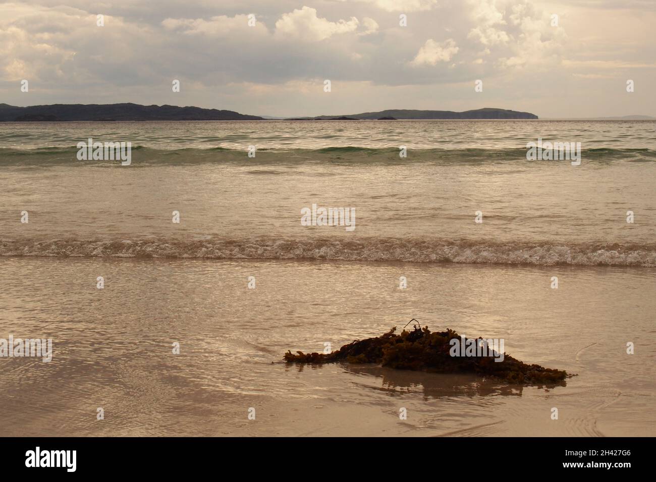 Looking out to sea from Polin Bay, beach, Sutherland, Scotland, with ...