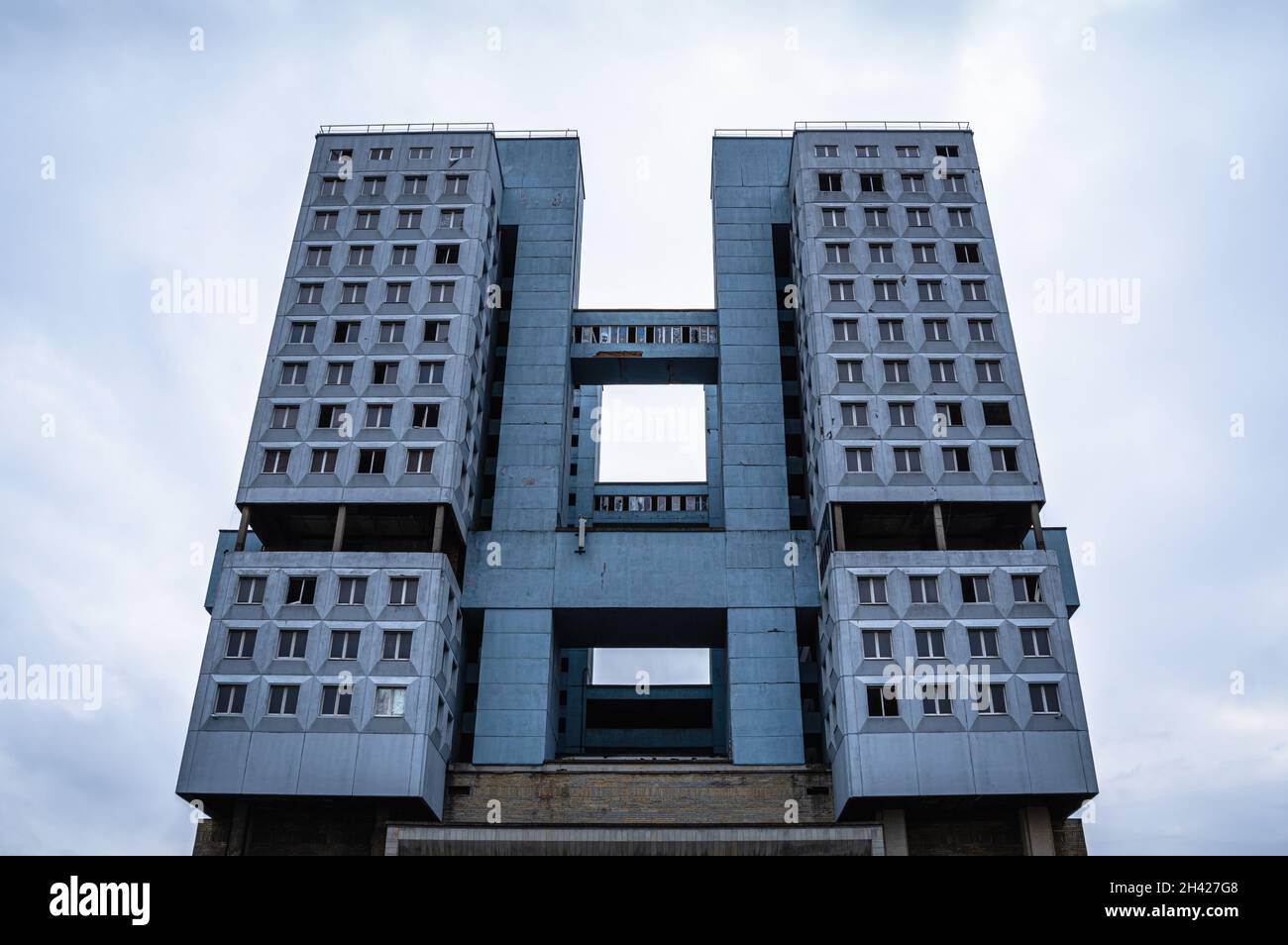 Unfinished shell of the building. House of Soviets in the city of ...