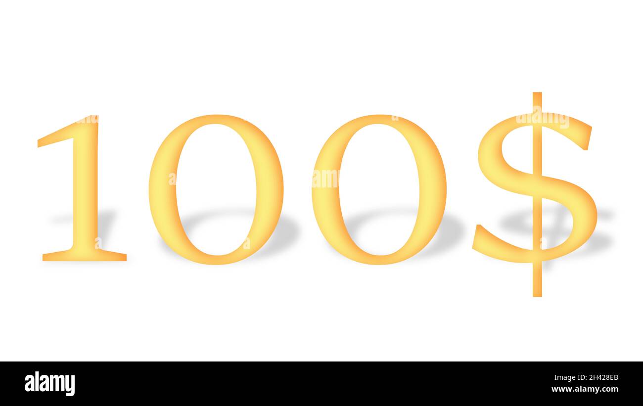 Yellow 100 dollar sign with shadow isolated on white background Stock ...