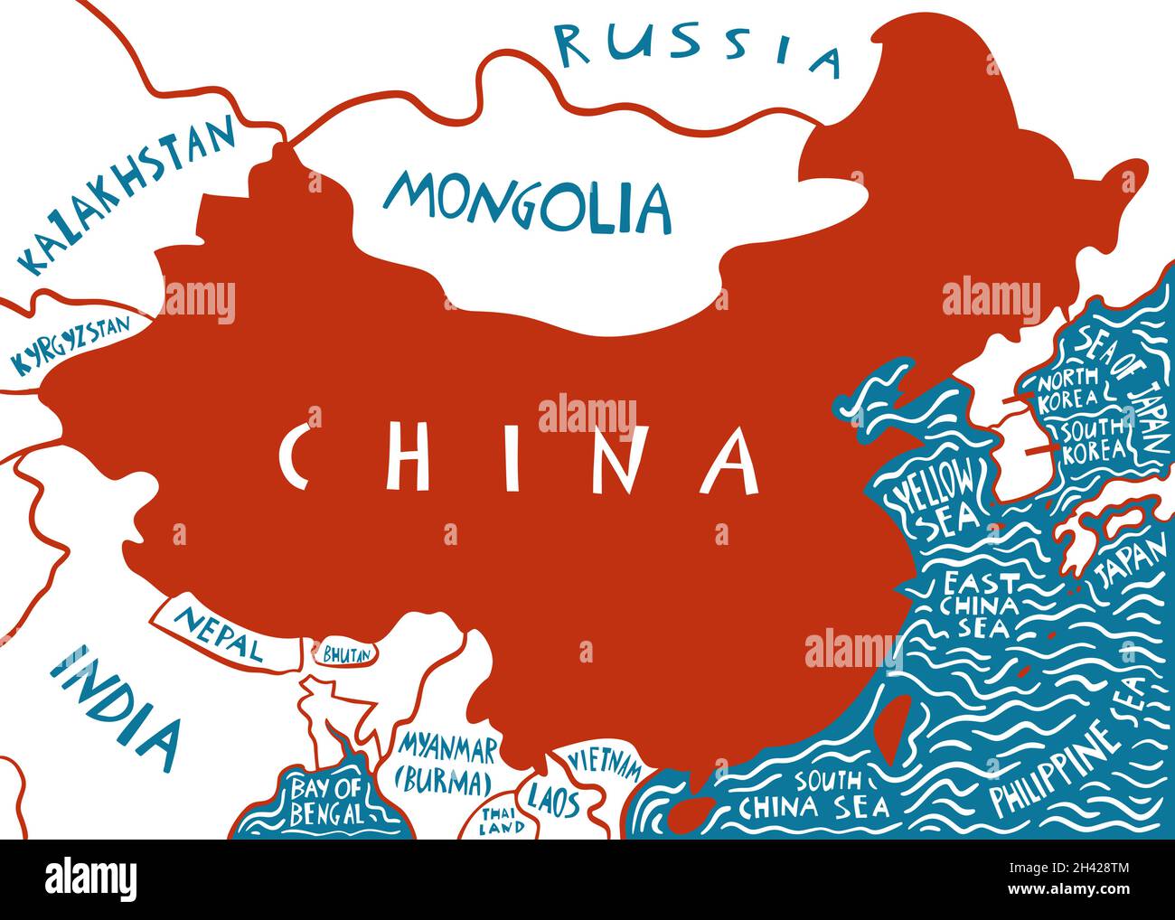 Vector hand drawn stylized map of China. Travel illustration of China ...