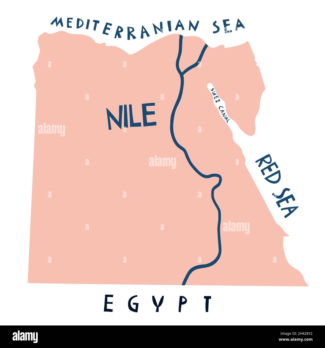 Vector hand drawn stylized map of Egypt. Travel illustration of Arab ...