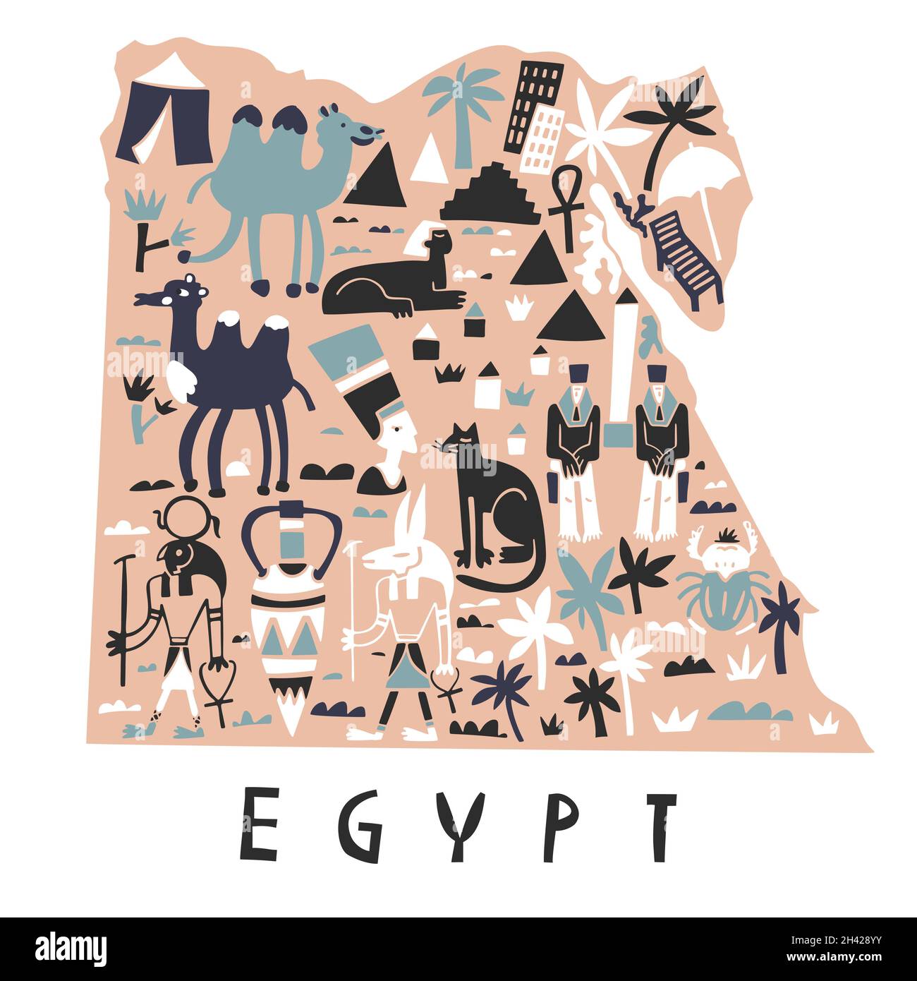 Vector hand drawn stylized map of Egypt. Travel illustration of Arab ...
