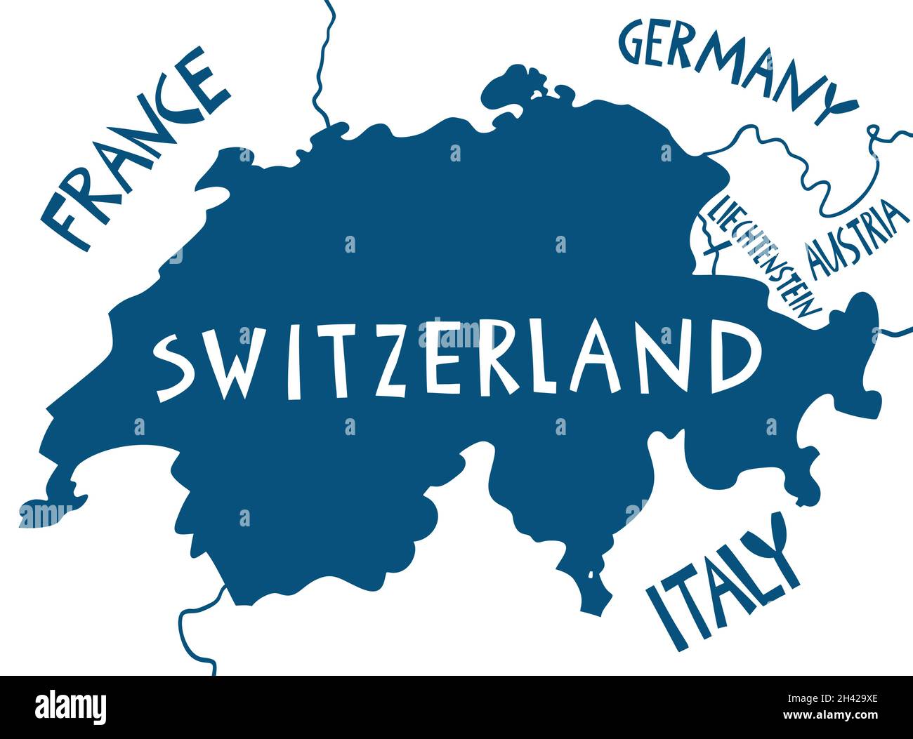 Vector hand drawn stylized map of Switzerland. Travel illustration ...
