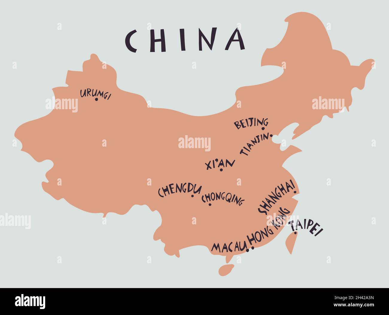 Vector hand drawn stylized map of China. Travel illustration of China ...