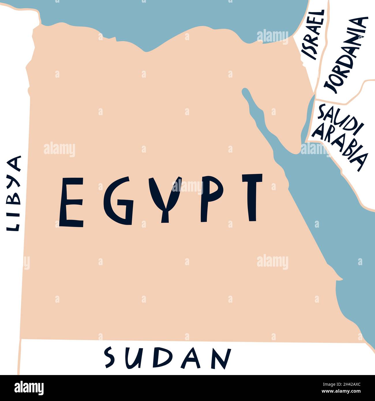 Vector hand drawn stylized map of Egypt. Travel illustration of Arab ...