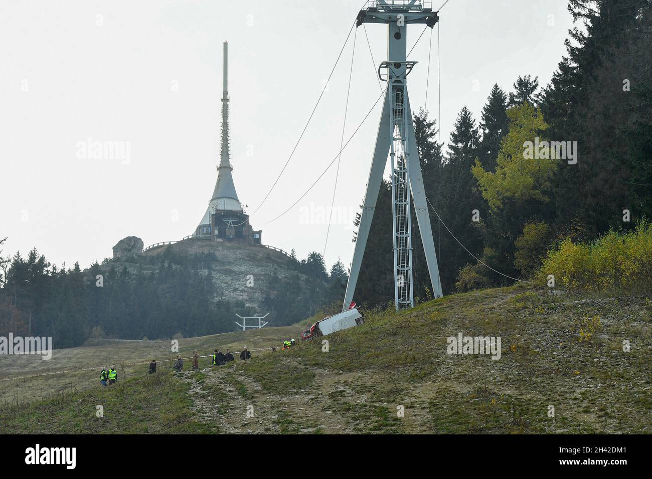 Liberec, Czech Republic. 31st Oct, 2021. Rescuers work on a scene of a ...