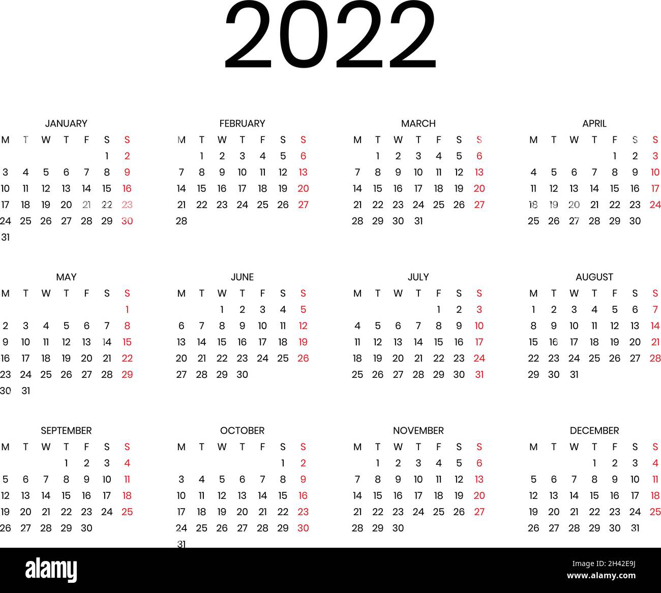Simple vector Calendar for 2022 year Stock Vector Image & Art - Alamy