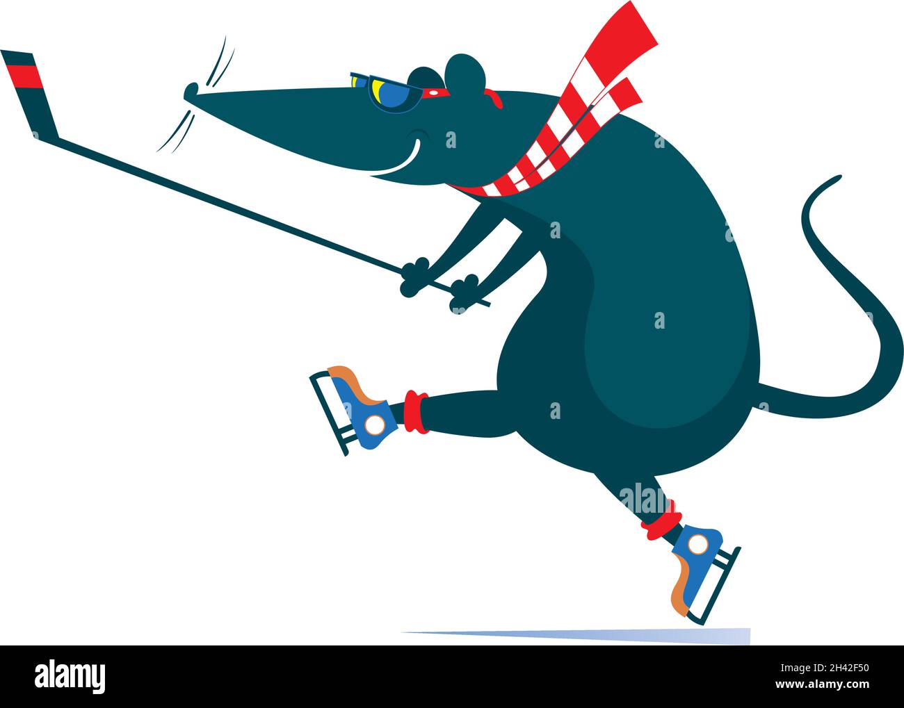 Cartoon rat or mouse an ice hockey player illustration. Smiling rat or ...