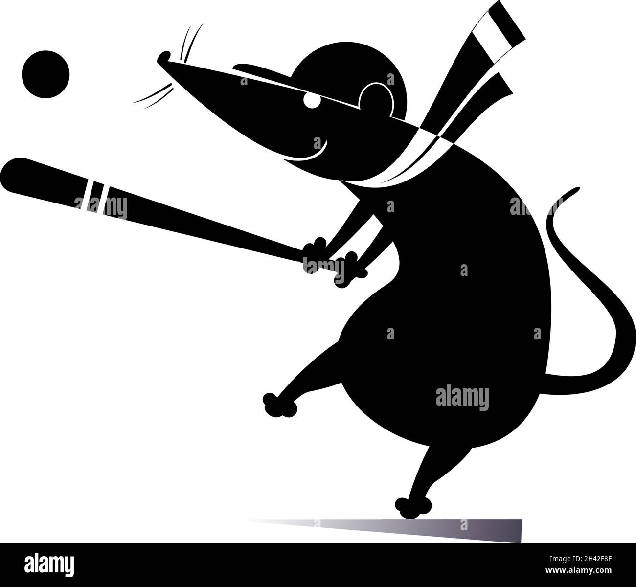 Baseball batter rat or mouse hitting pitch illustration. Cartoon ...