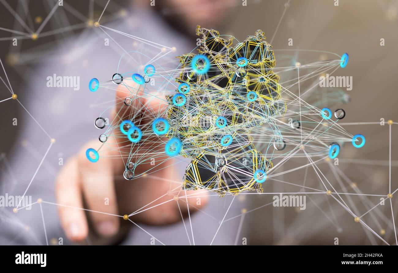 A 3D rendering of digital Germany map floating on human hands- internet ...