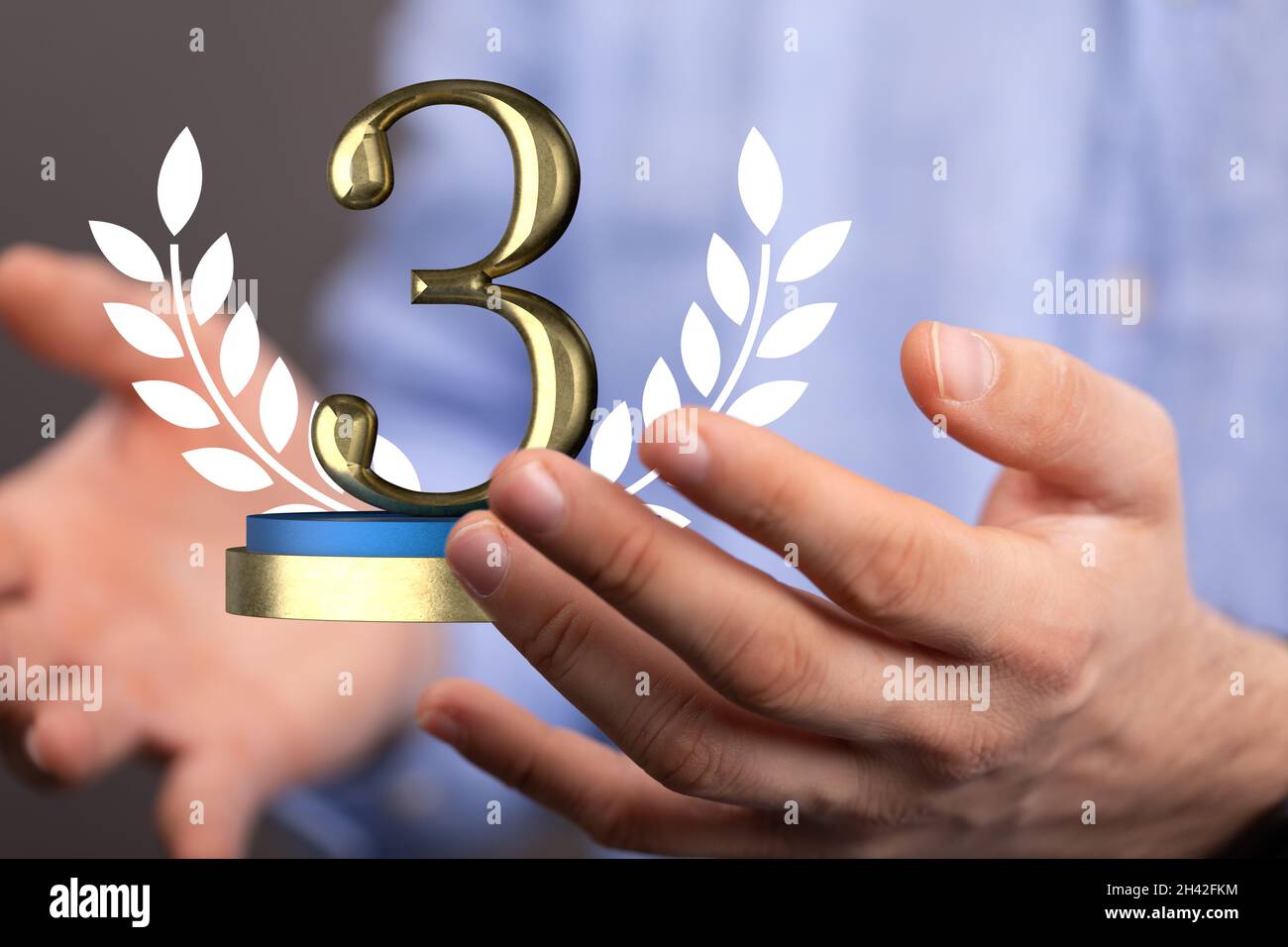 A 3D rendering of a digital number 3 with wheat grains with hand ...