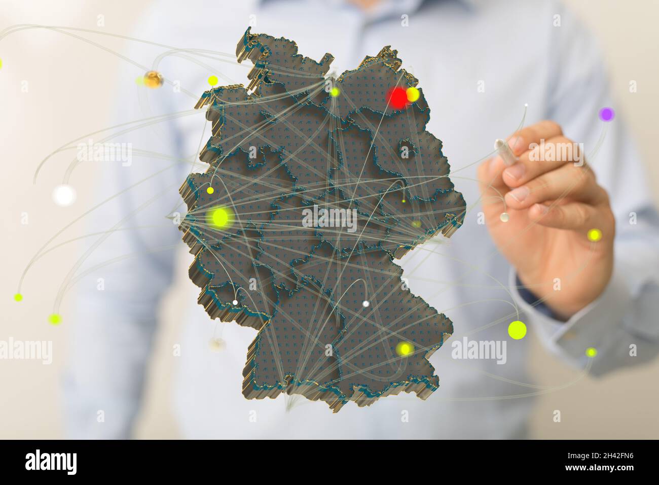 A 3D rendering of digital Germany map floating on human hands- internet ...