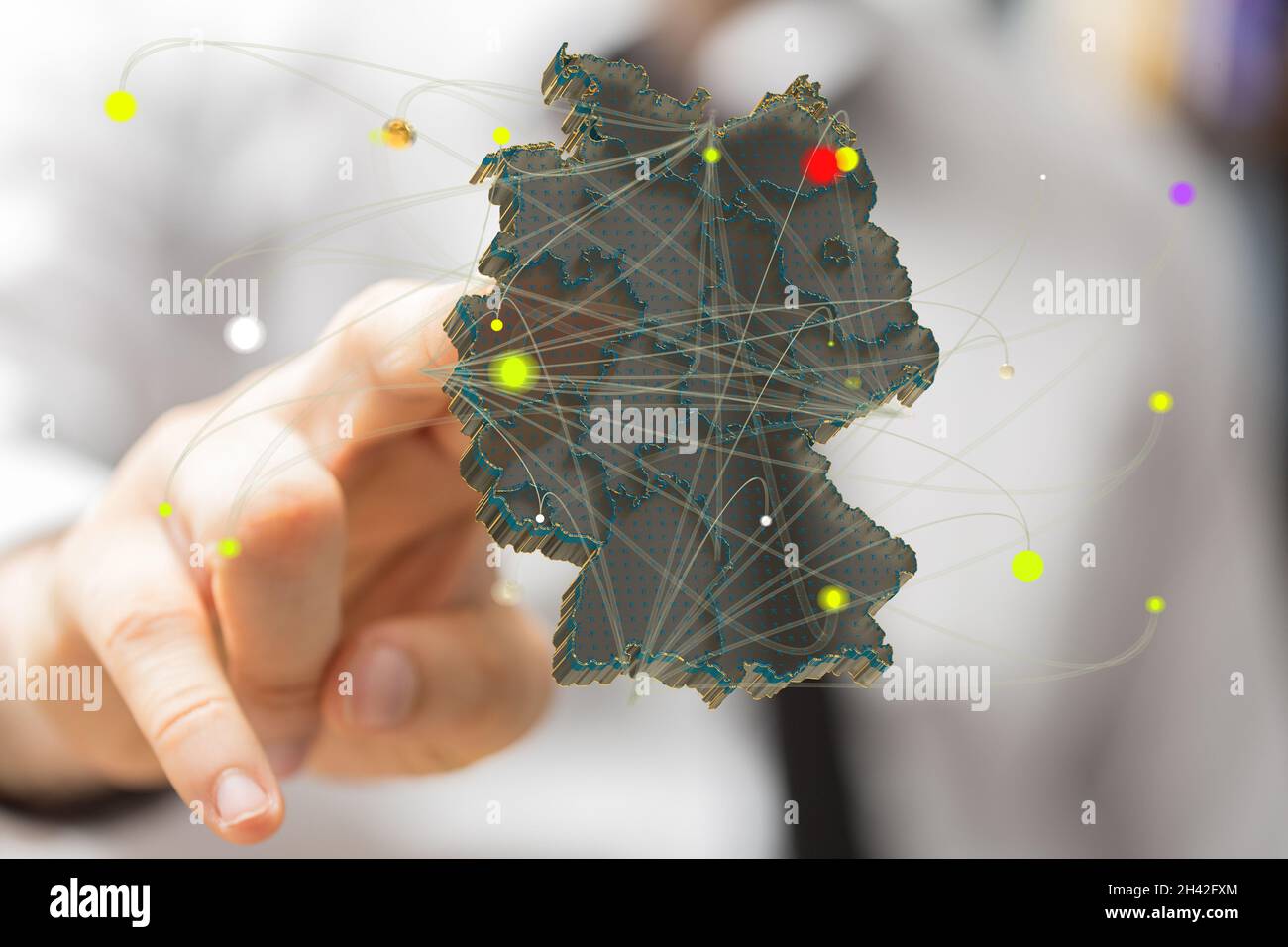 A 3D rendering of digital Germany map floating on human hands- internet ...