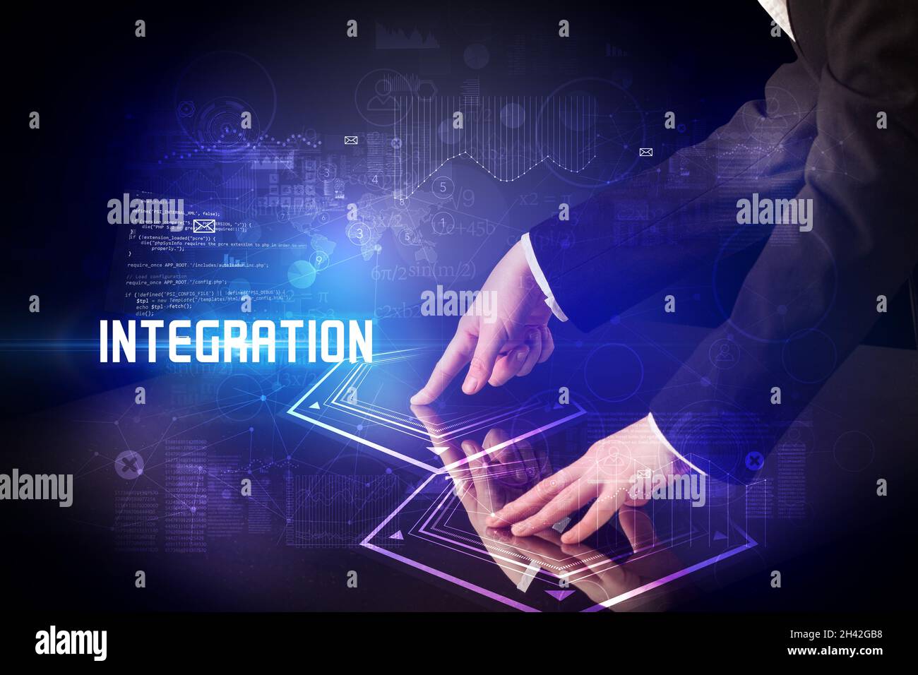 Hand touching digital table concept Stock Photo - Alamy