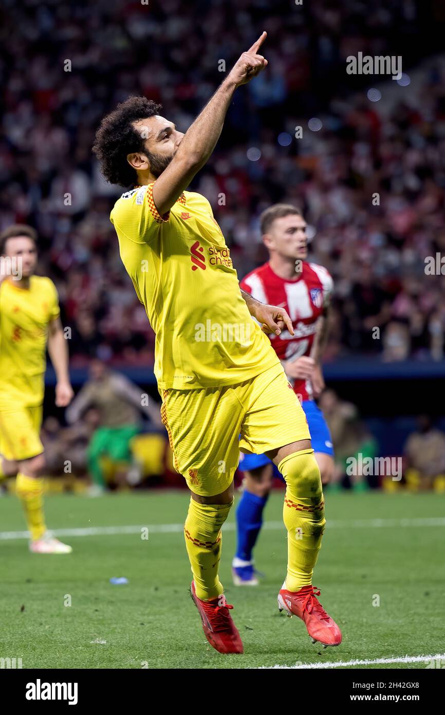 MADRID - OCT 19: Mohamed Salah celebrates after scoring a goal at the ...
