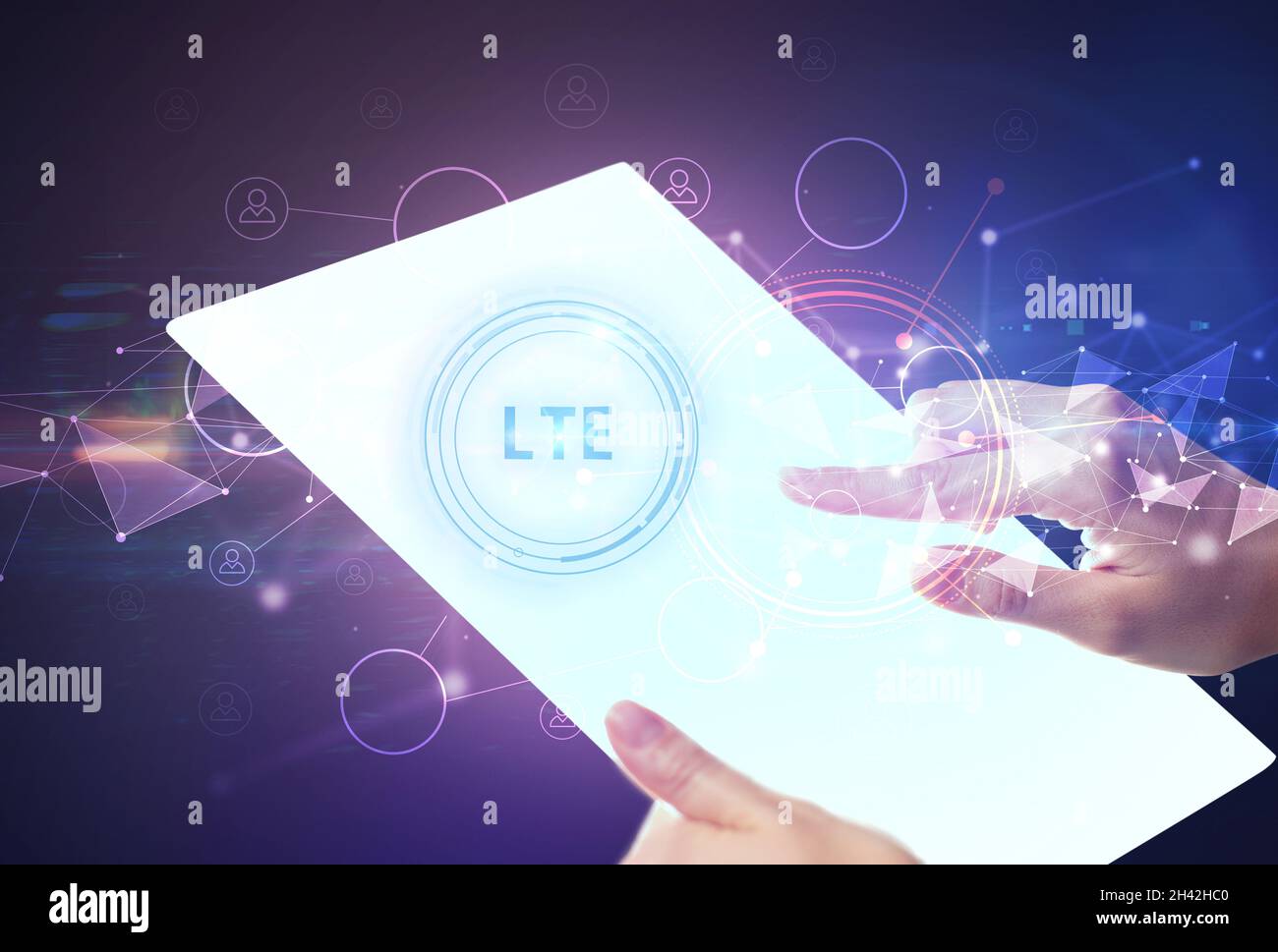 Hand holdig futuristic tablet concept Stock Photo - Alamy