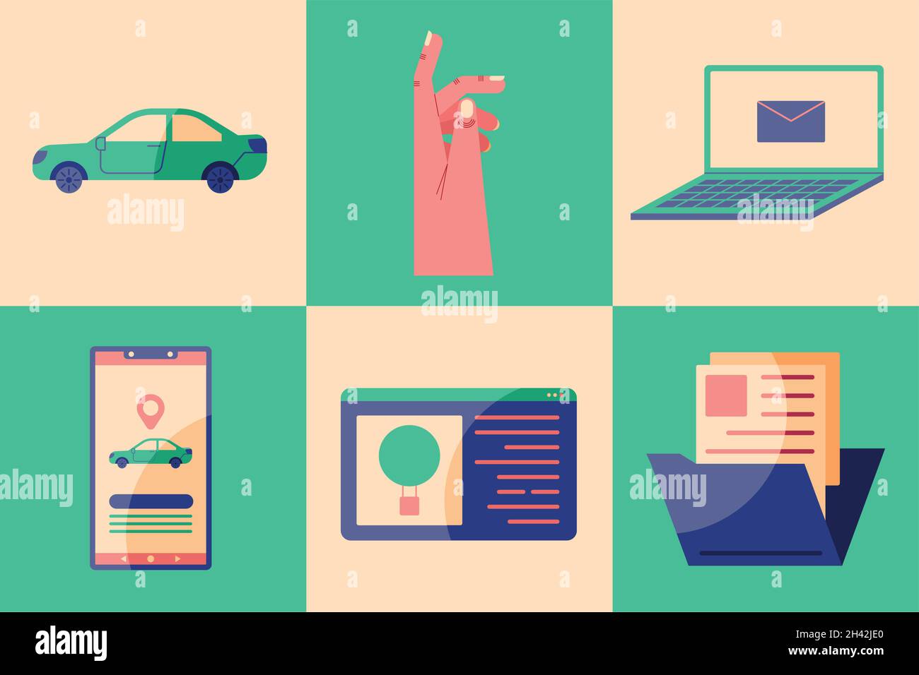 technology concept set six icons Stock Vector Image & Art - Alamy