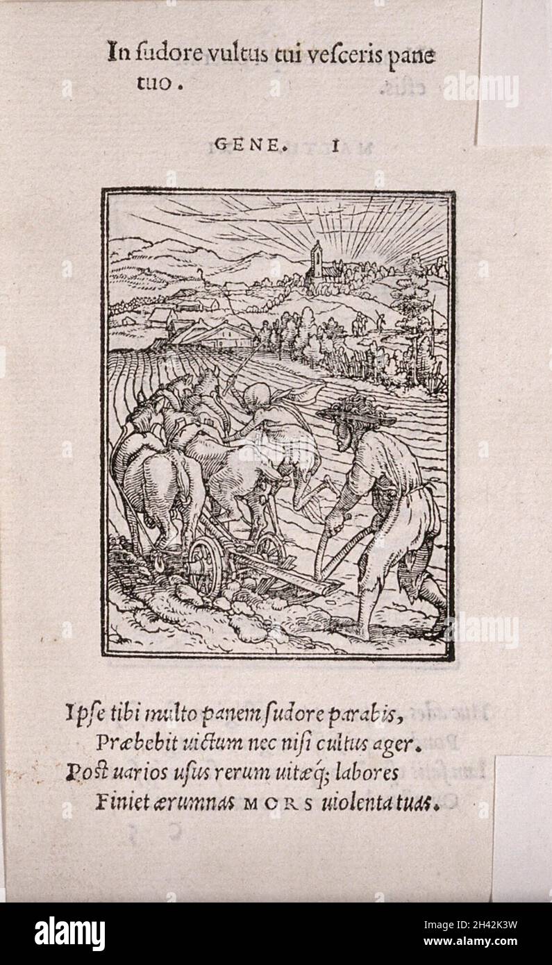 The dance of death: the ploughman. Woodcut by Hans Holbein the younger ...