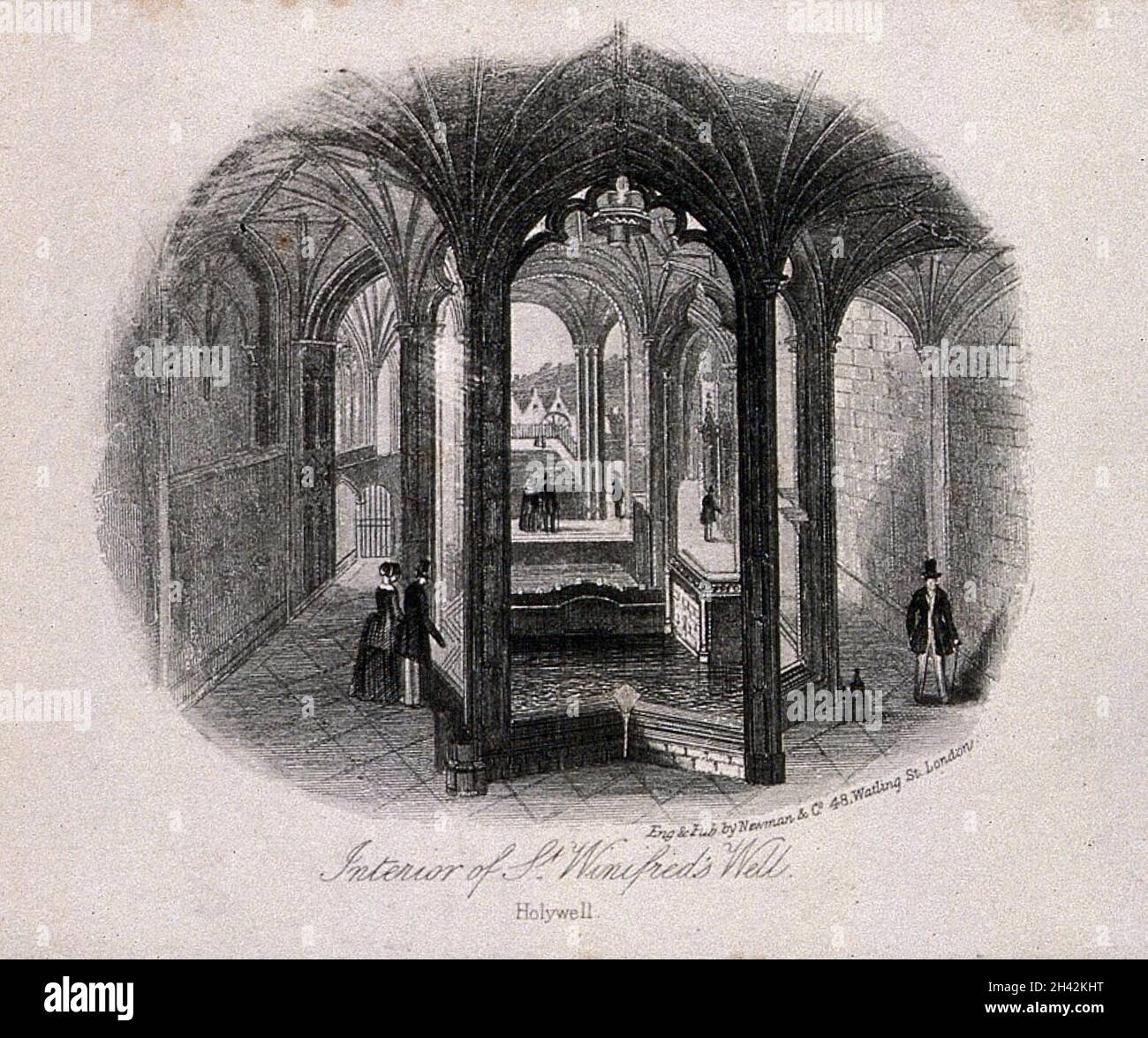 St. Winifred's Well, Flintshire, Wales: interior. Line engraving by ...