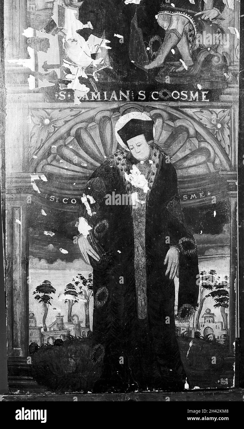 Saint Cosmas and Saint Damian before the judge (?) (above) and Saint ...