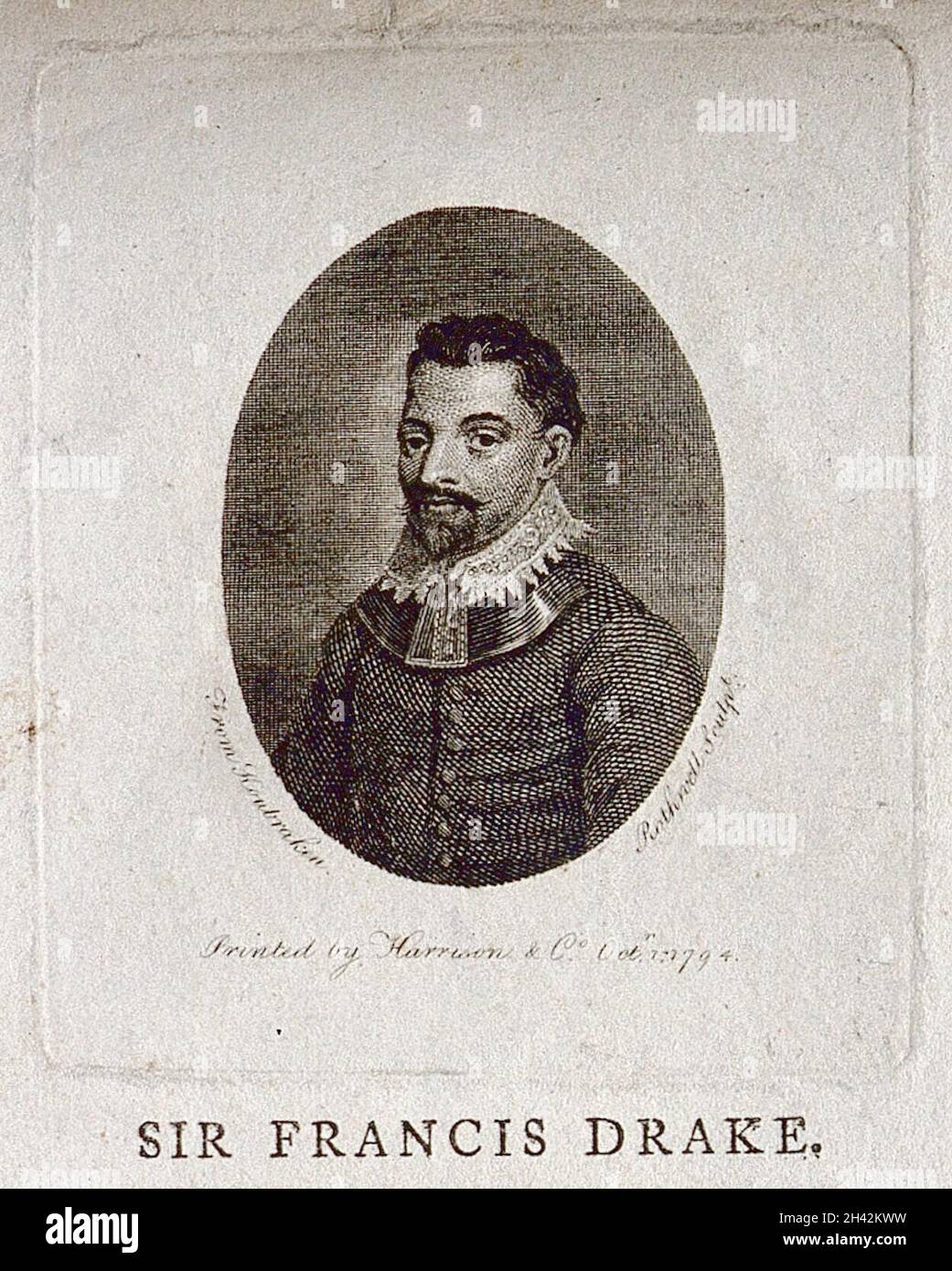 Sir Francis Drake. Line engraving by P. Rothwell, 1794, after J ...