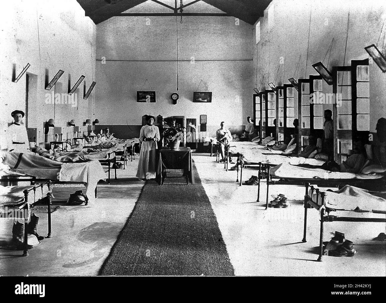 A ward in a hospital, perhaps a military hospital during World War I ...
