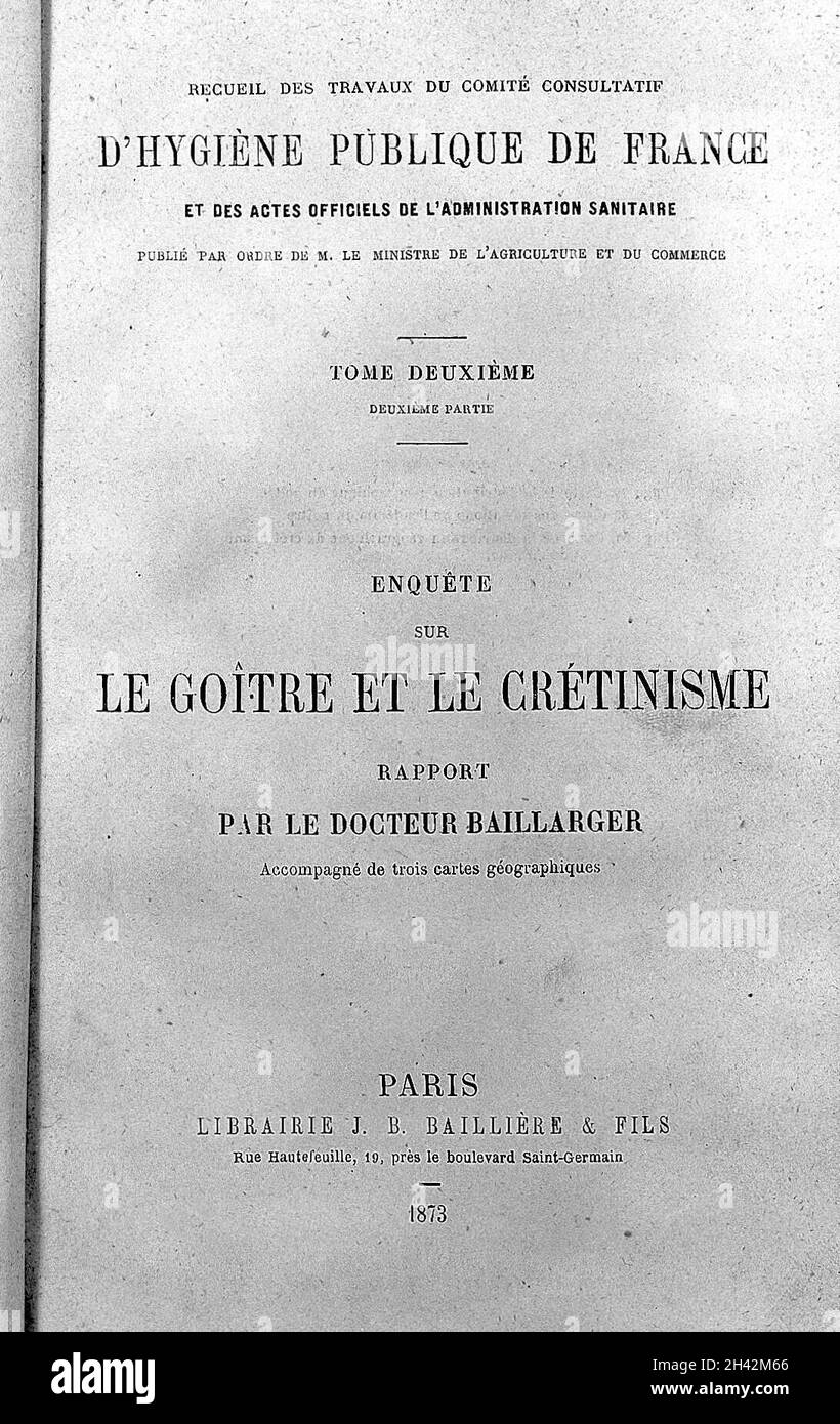 Le Goitre et le Cretinisme; Jules Gabriel Francois Baillarger Stock ...