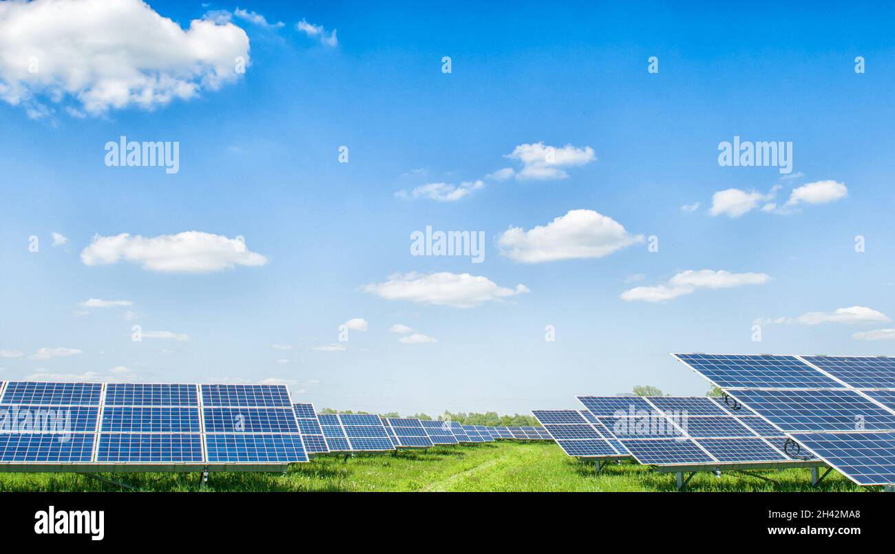 Solar panels and blue sky. Solar panels system power generators from ...