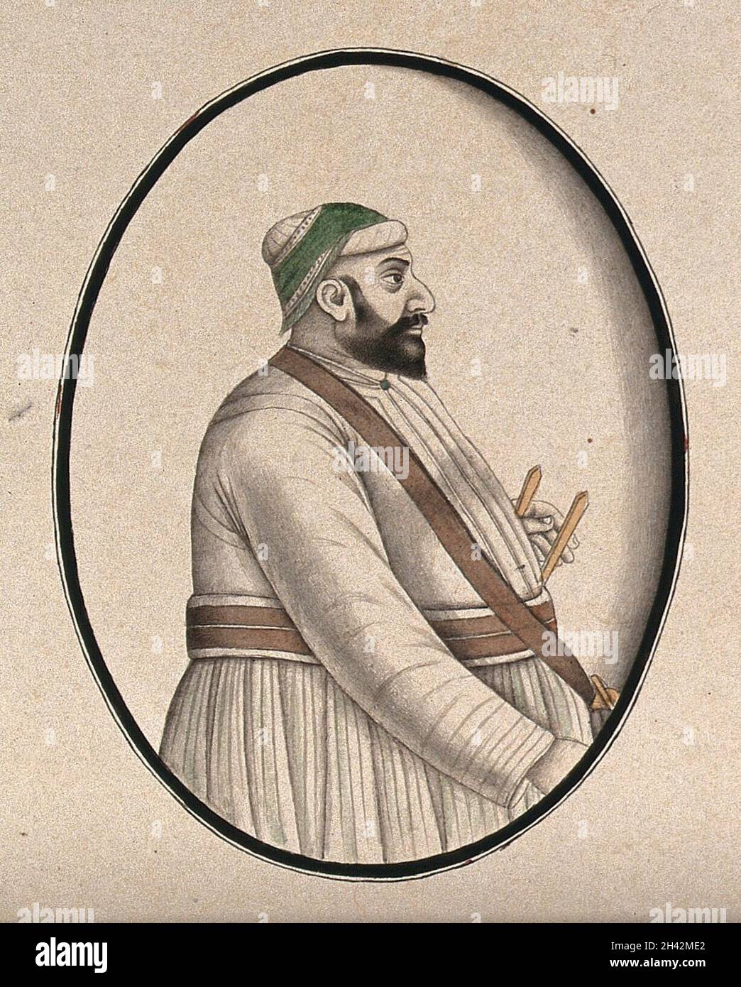 A portly Mughal courtier with a pointed beard. Watercolour drawing by ...