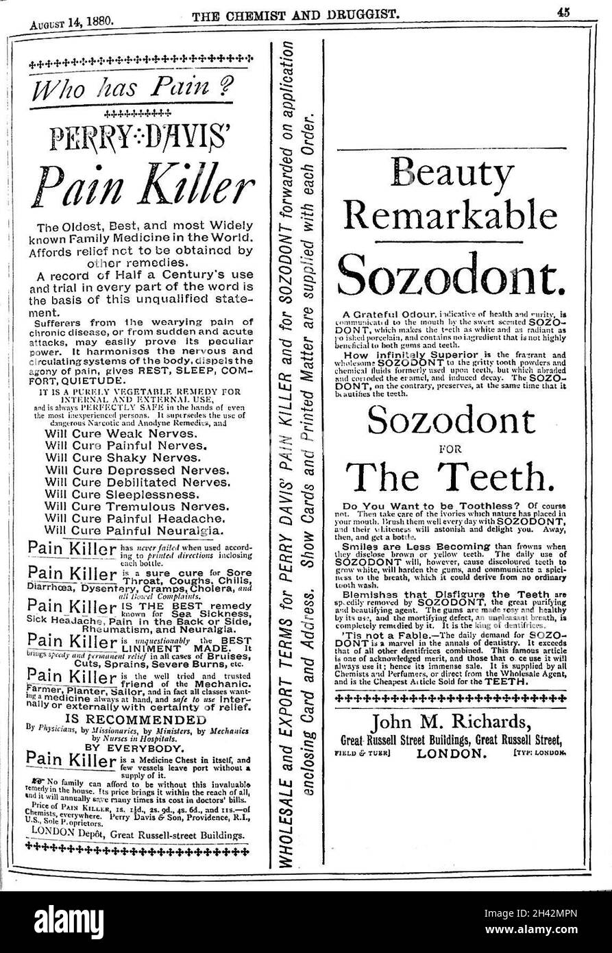 Advertisements from The Chemist and Drugist 1880 Stock Photo - Alamy