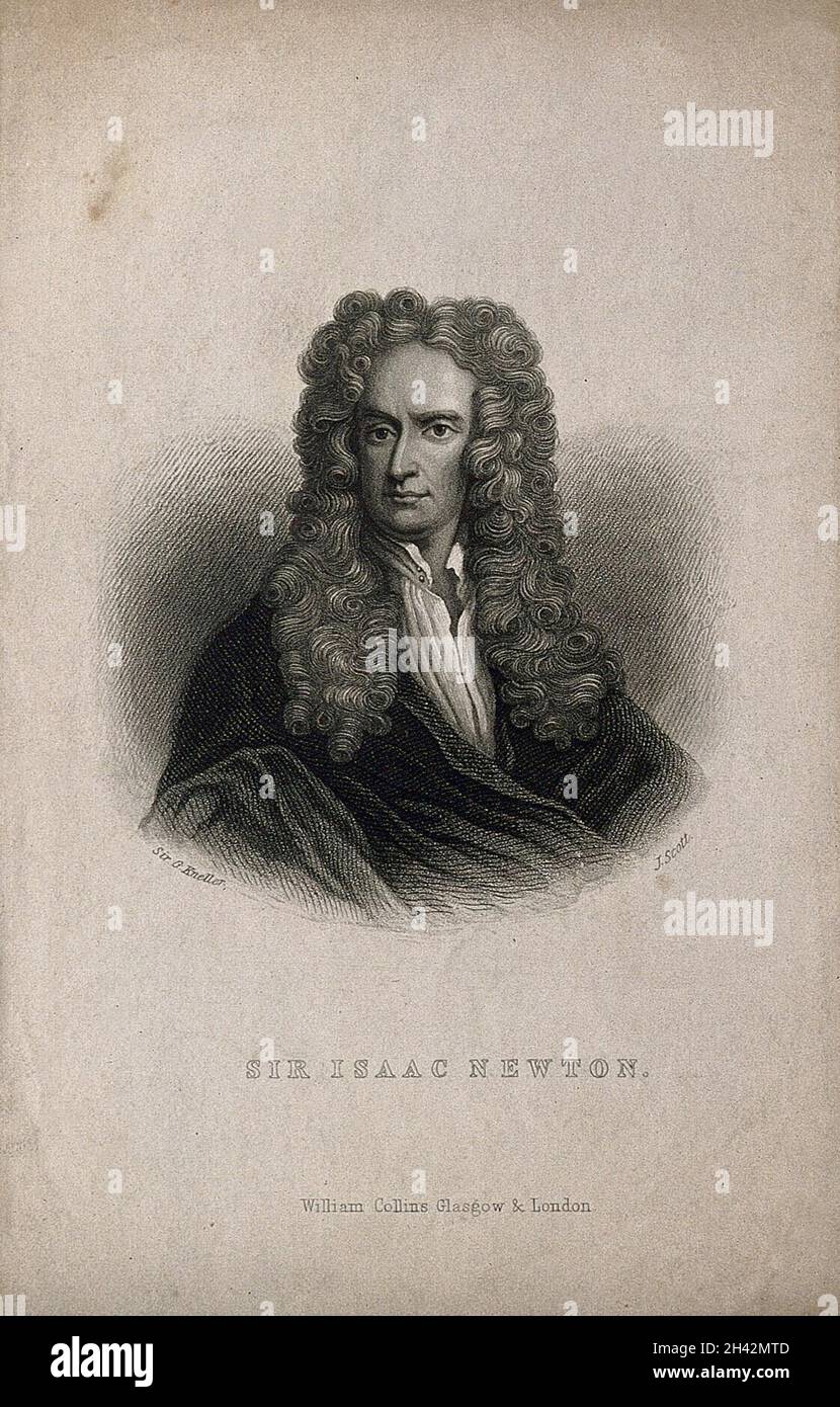 Sir Isaac Newton. Stipple engraving by J. Scott after Sir G. Kneller ...