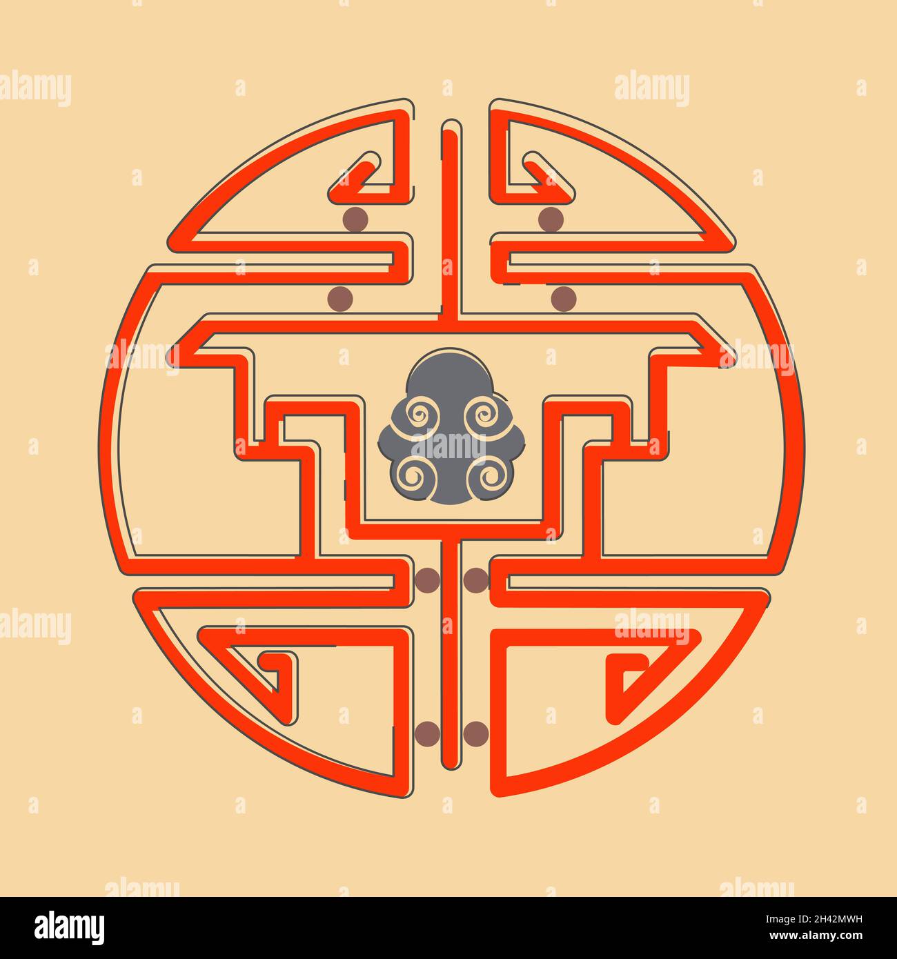 Chinese traditional window. Hand drawing of a Chinese window in colors ...