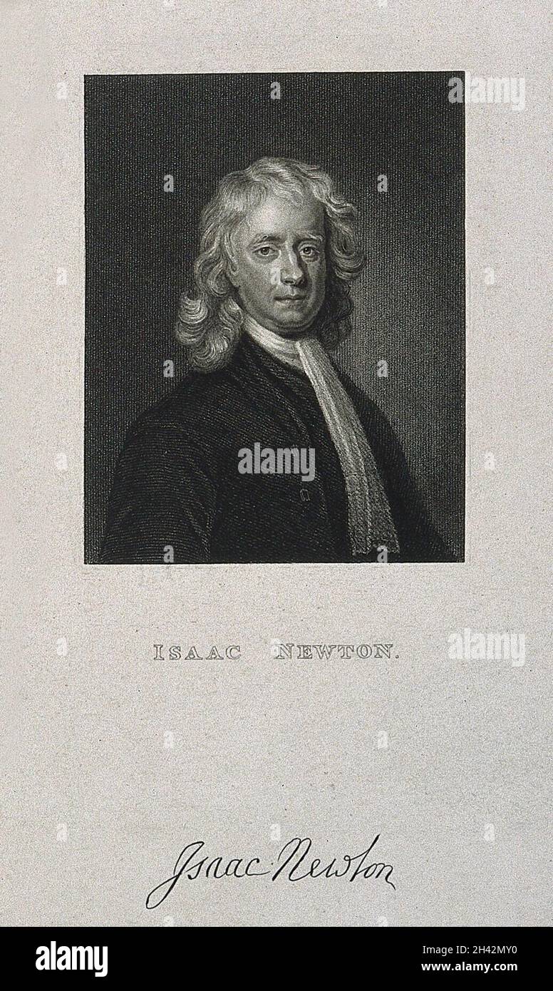 Sir Isaac Newton. Line engraving by Caroline Hulot [?] after E. Seeman ...