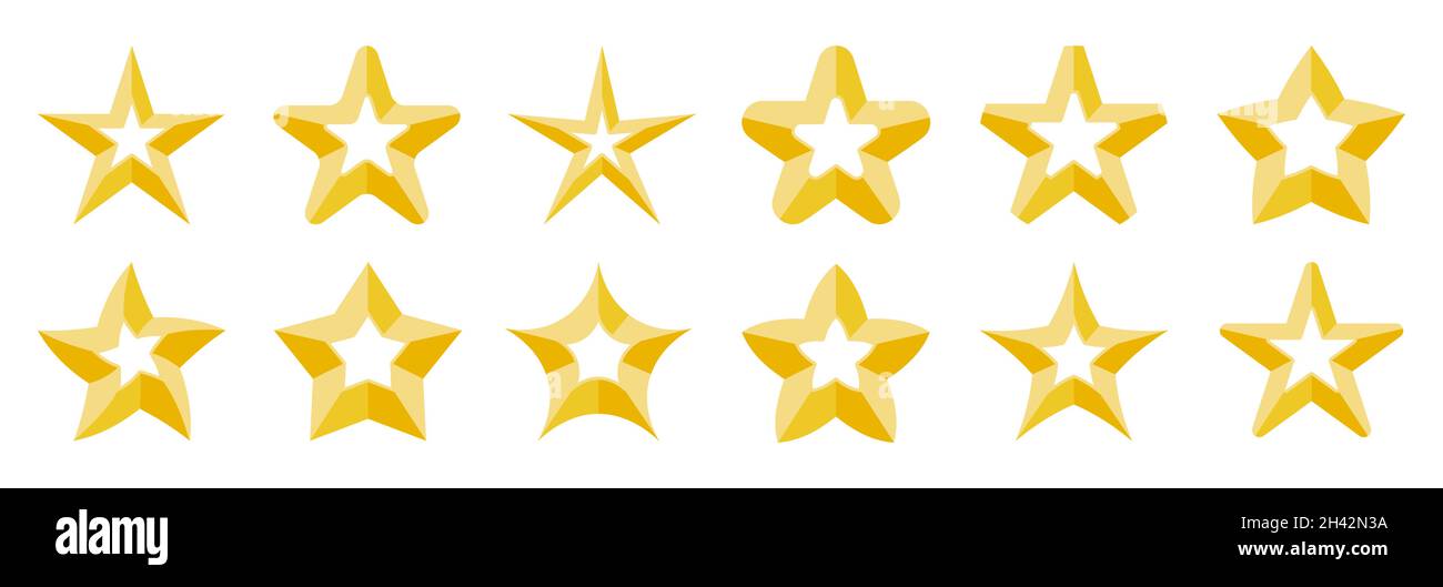 Stars rating golden yellow icon flat set. Product rating classic icon ...
