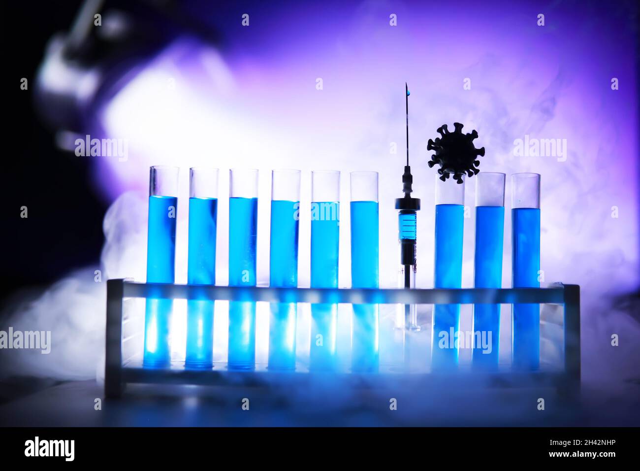 Test tube of glass overflows new liquid solution potassium blue ...