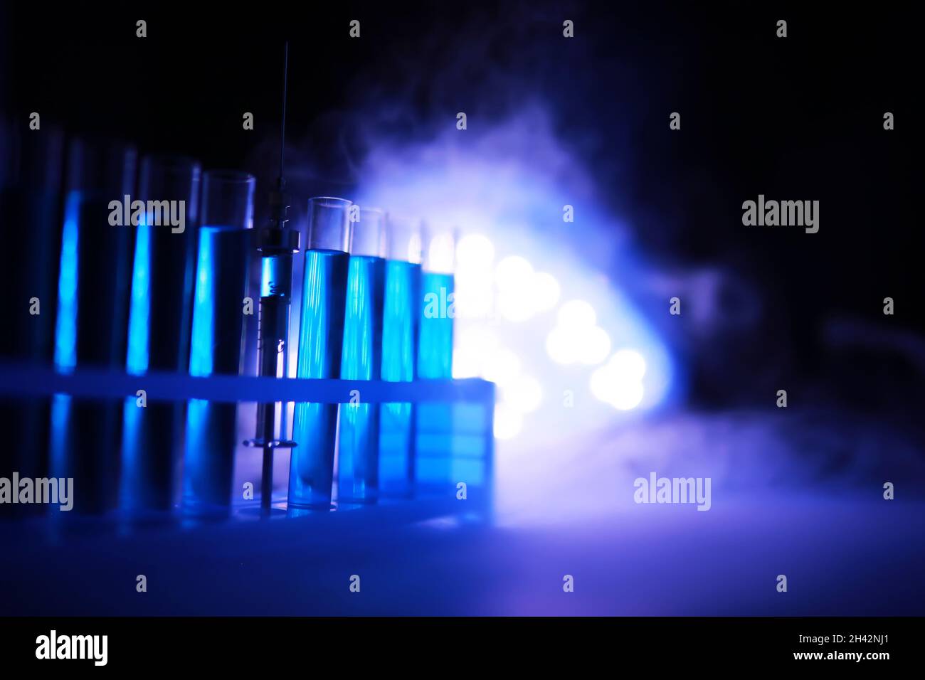 Test tube of glass overflows new liquid solution potassium blue ...