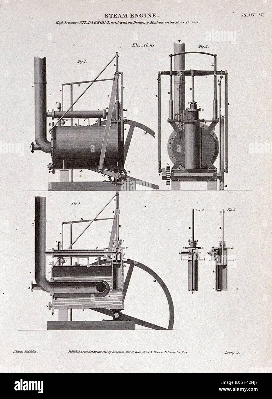 Ship-building: elevations and long section of a ship-board steam engine ...