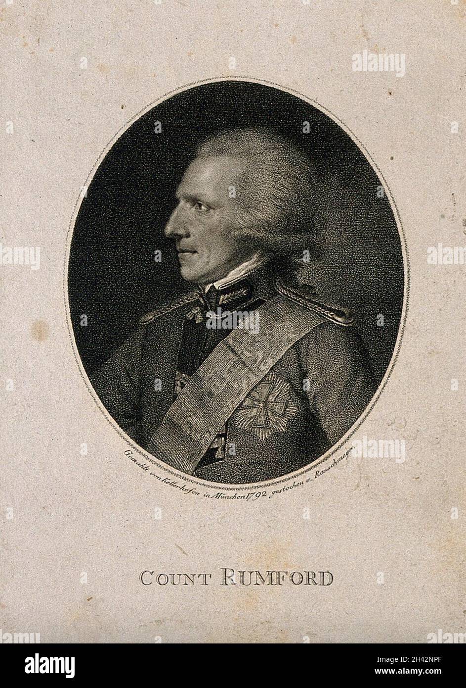 Sir Benjamin Thompson, Count von Rumford. Stipple engraving by J. P. P ...