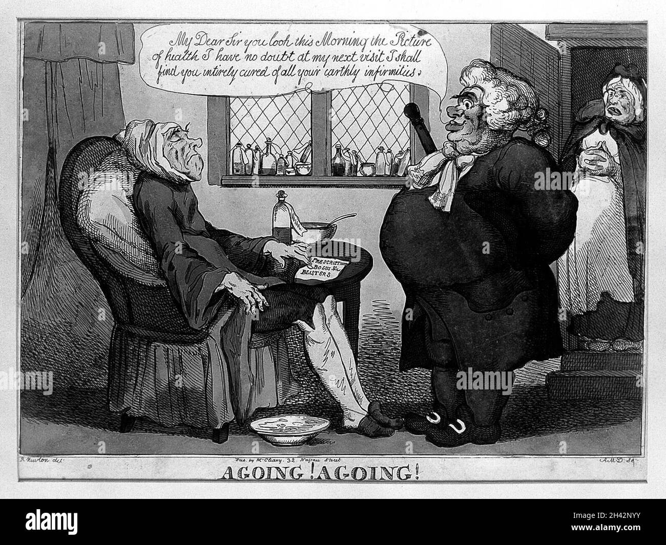 An obese physician pleased with the progress of his emaciated ...