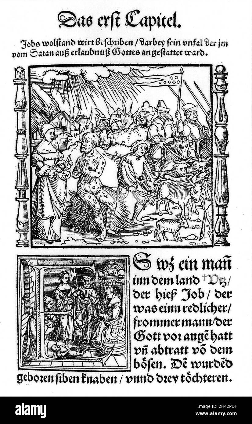 Job covered with sores, woodcut 1531 Stock Photo - Alamy
